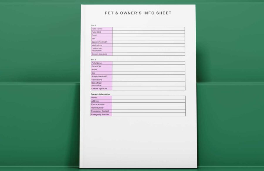 Dog Information Sheet Dog Pet Service Form Template Venngage